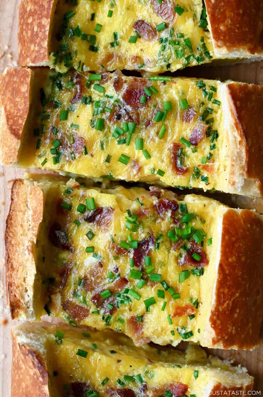 Cheesy Baked Egg and Bacon Boats - Just a Taste