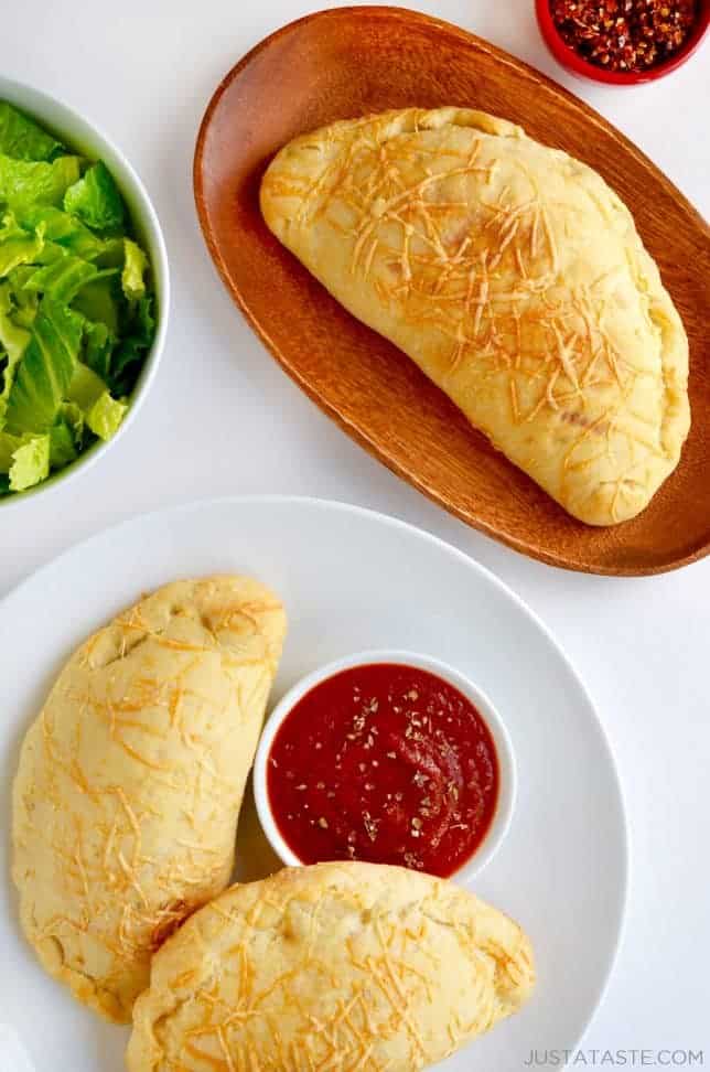 Cheesy Garlic Chicken Calzones - Just a Taste