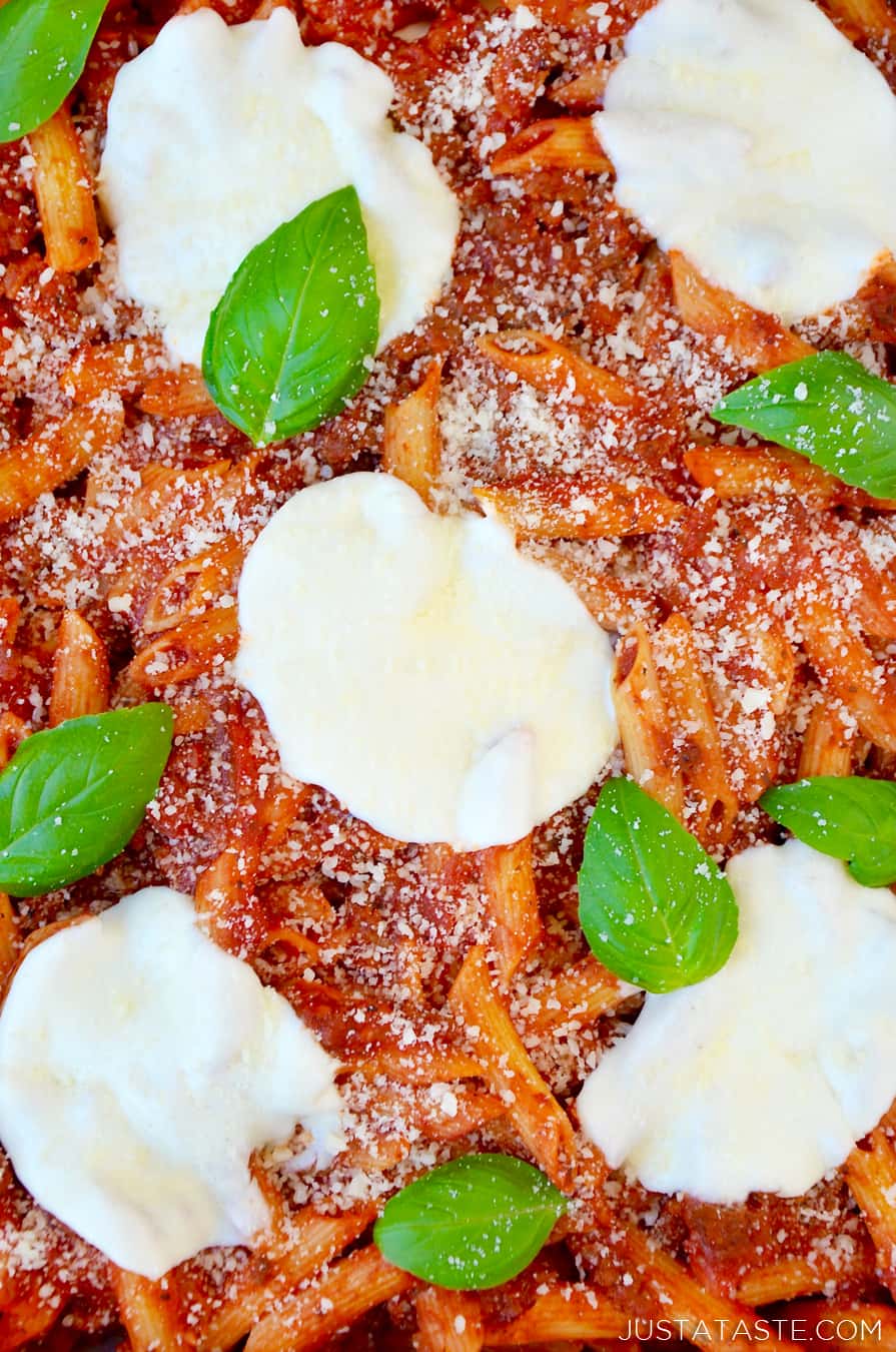 Cheesy Baked Penne Pasta with Sausage - Just a Taste