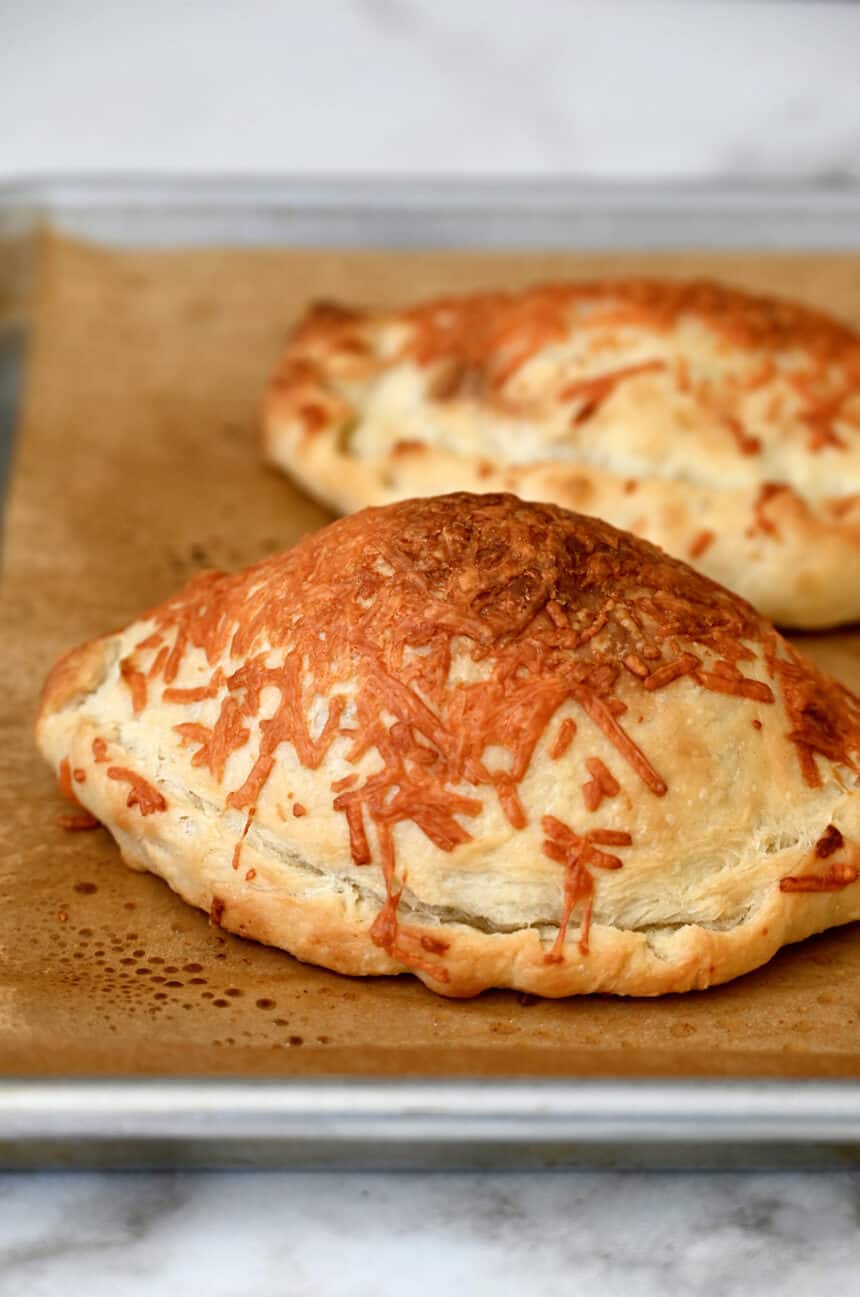 Cheesy Garlic Chicken Calzones - Just a Taste