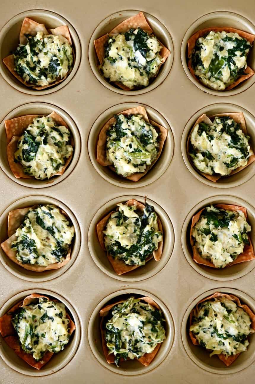 Spinach-Artichoke Dip Wonton Cups - Just a Taste