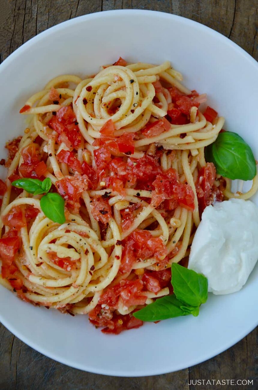 Pasta with No-Cook Tomato Sauce - Just a Taste