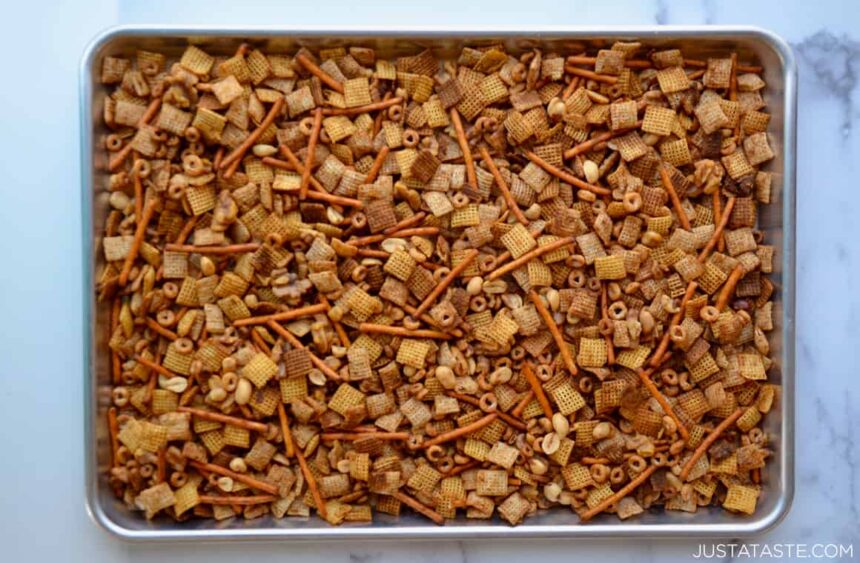 Homemade Chex Mix (Slow Cooker or Oven) - Just a Taste