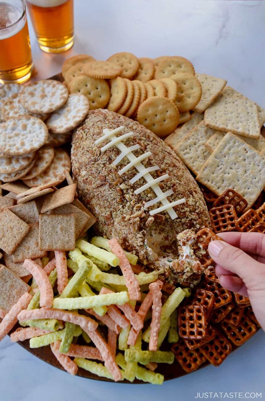 Bacon-Cheddar Football Cheese Ball - Just a Taste