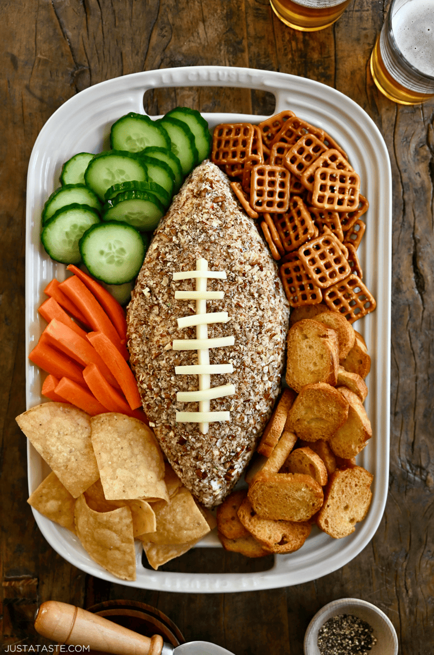 Bacon-Cheddar Football Cheese Ball - Just a Taste