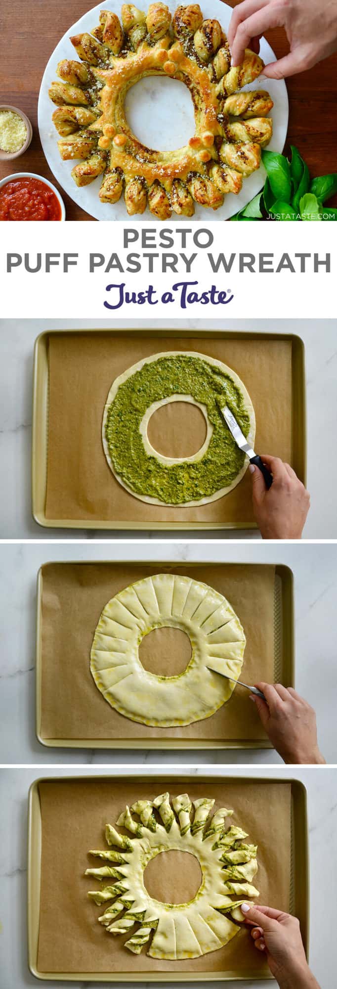 Pesto Puff Pastry Wreath - Just a Taste