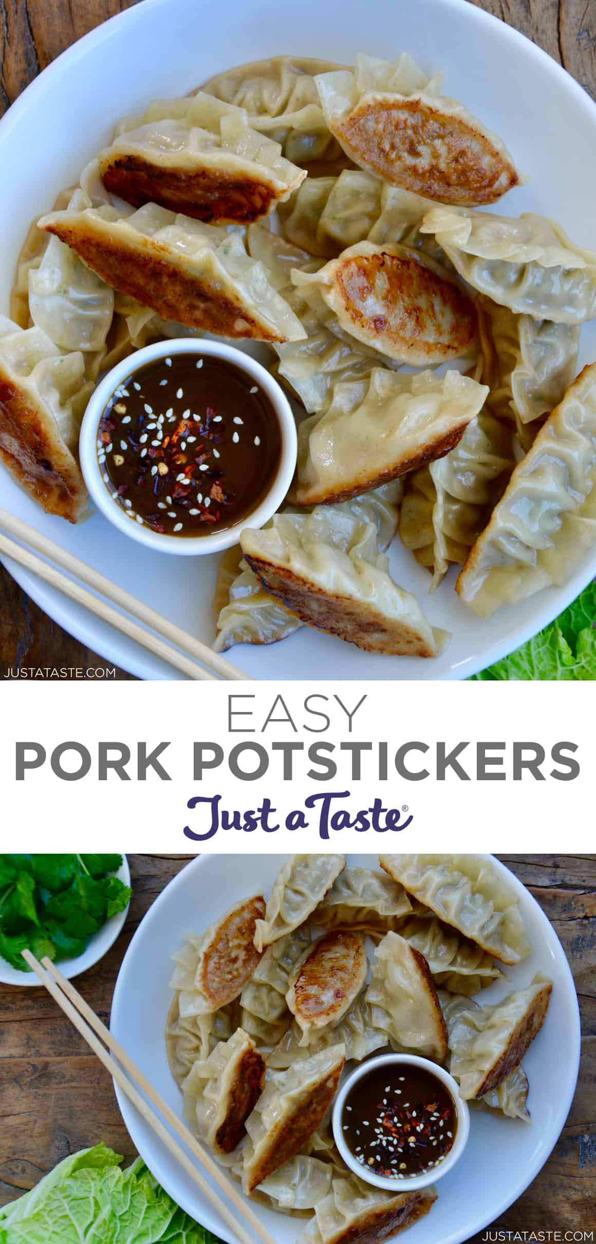 Pork Potstickers with Citrus-Soy Dipping Sauce - Just a Taste